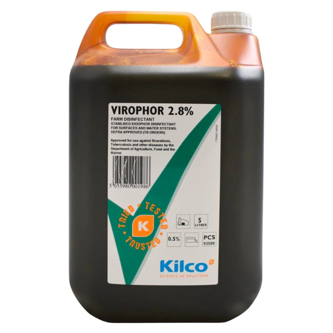 Kilco Virophor 2.8% Iodophor Disinfectant 5 Litre – Quill Productions